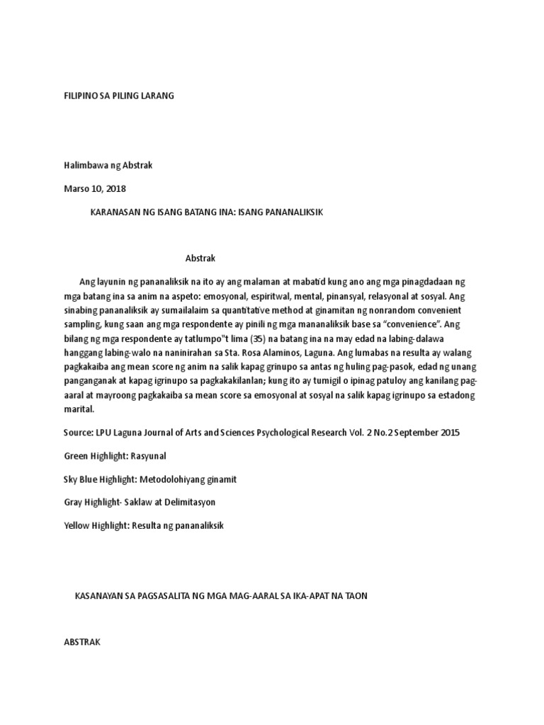Halimbawa Ng Abstrak Gawain 1 Pagsusuri Sa Nilalaman Ng Abstrak