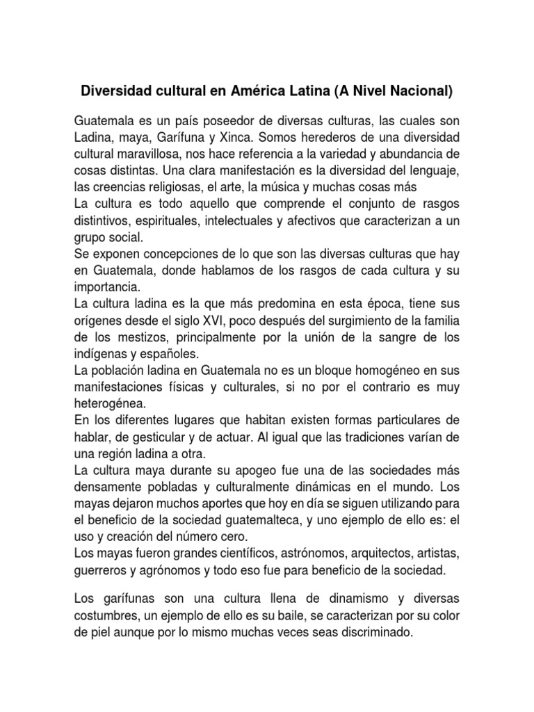 Diversidad Cultural en América Latina A Nivel Nacional | PDF | Ciencias ...