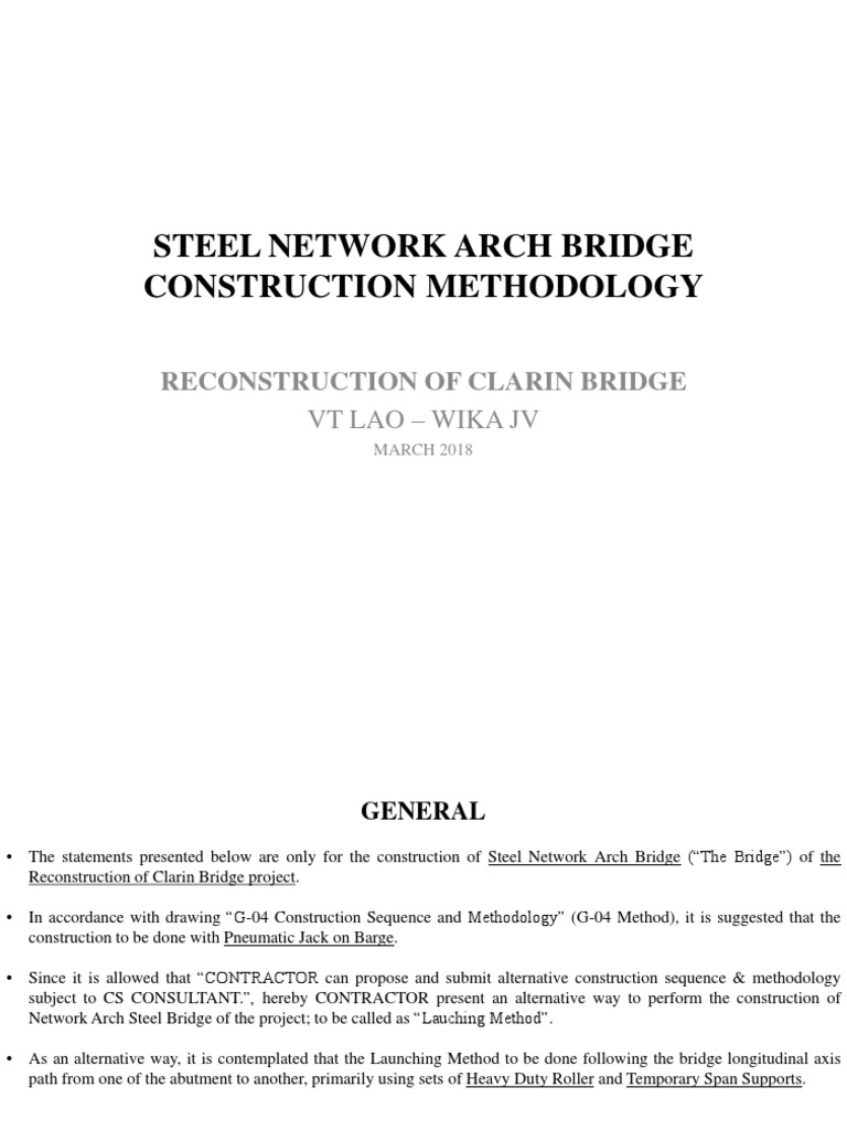 Reconstruction of Clarin Bridge - Steel Arch Bridge Construction Methodology ALTERNATIVE 1 ...