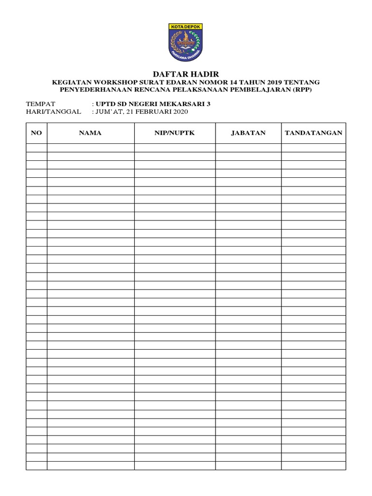 Daftar Hadir Rapat Kkg Pdf