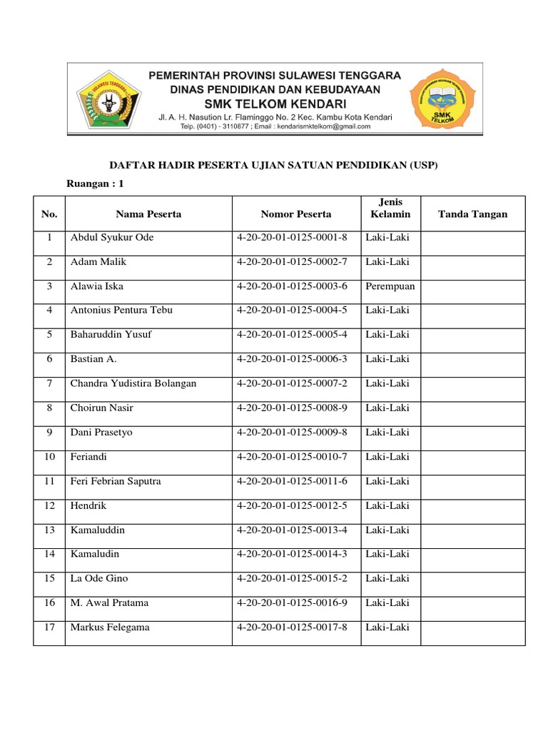 Daftar Hadir USP R.1 | PDF