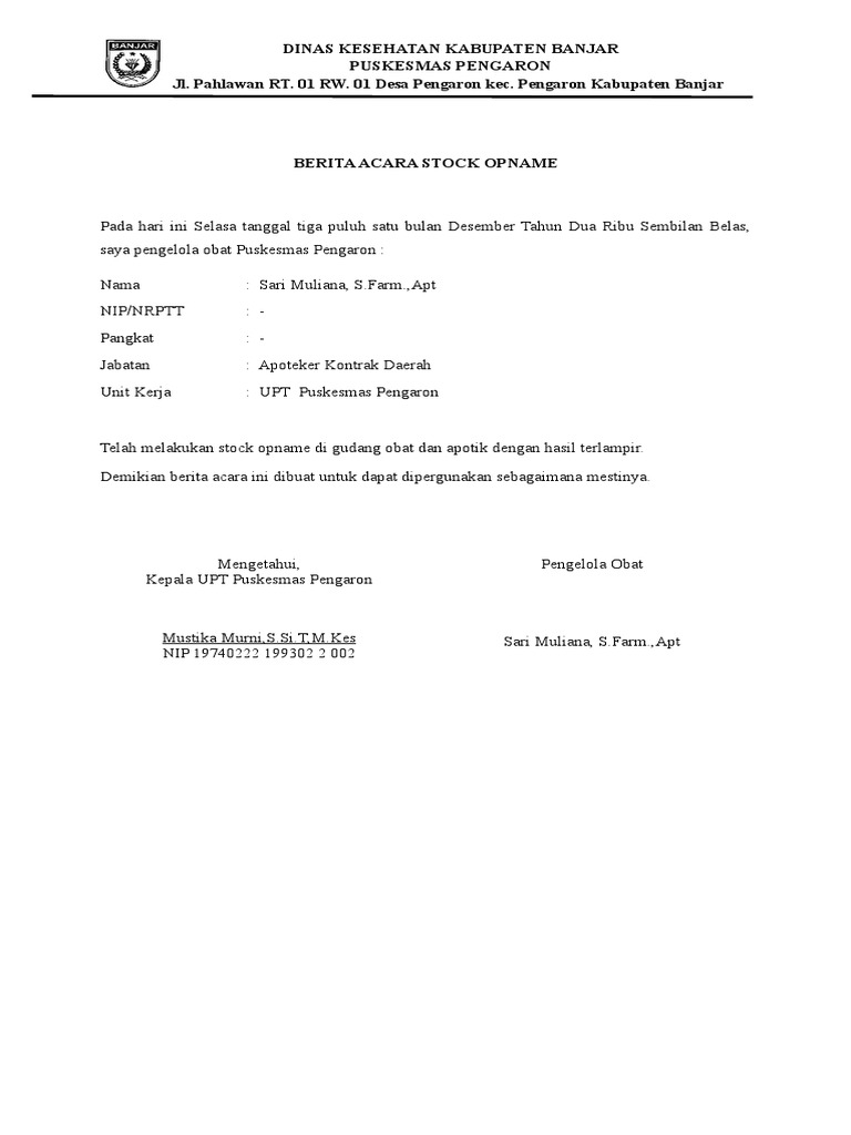 Berita Acara Stock Opname | PDF