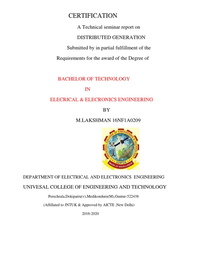 Technical Seminar on Distributed Generation | PDF