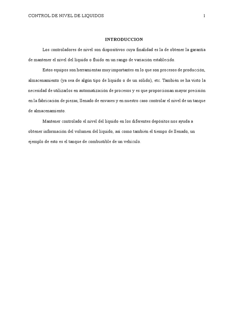 Informe de Control de Nivel Arduino | PDF