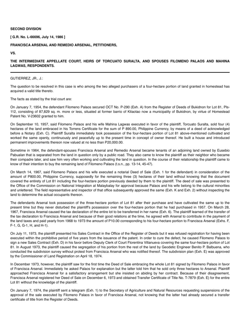 Dispute over Land Ownership: Determining Which of Two Purchasers ...