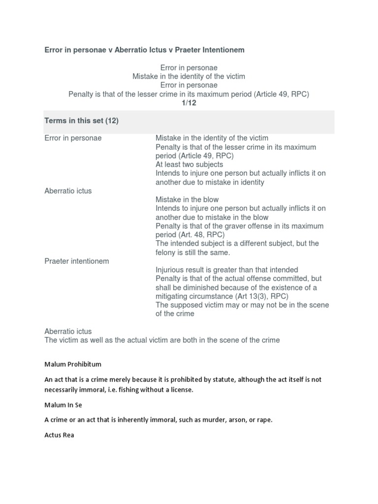 Aberratio Ictus Error in Personae | PDF | Law