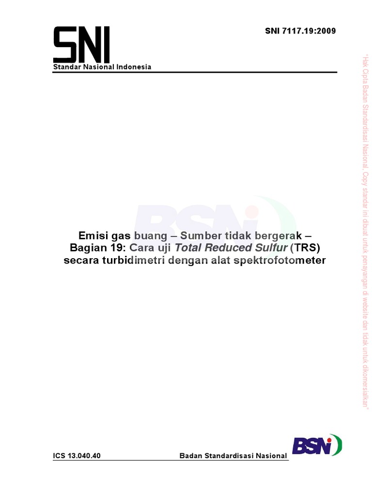 SNI 7117.19 - 2009 Total Reduce Sulfur (TSR) PDF | PDF