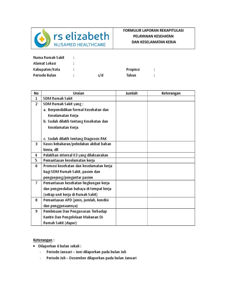 FORM Formulir Laporan Bulanan K3 | PDF
