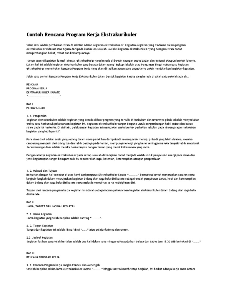 Contoh Rencana Program Kerja Ekstrakurikuler | PDF