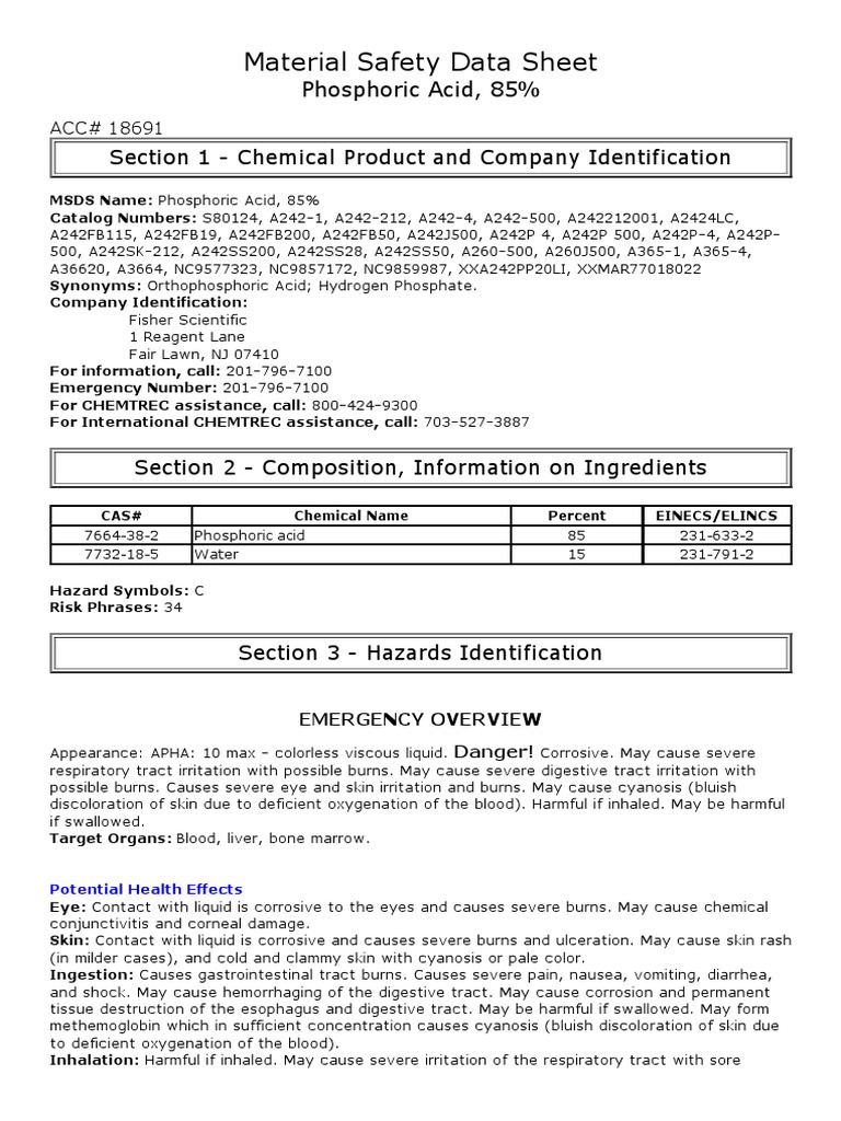 Phosphoric Acid Msds