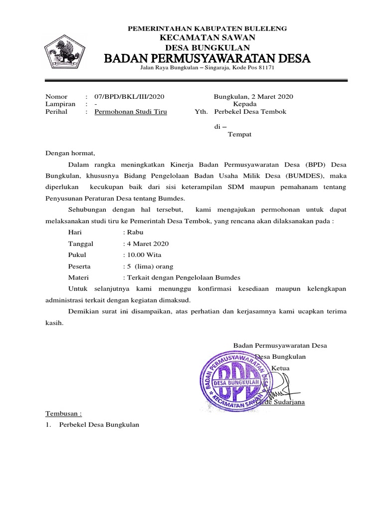 Permohonan Studi Tiru BUMDES | PDF