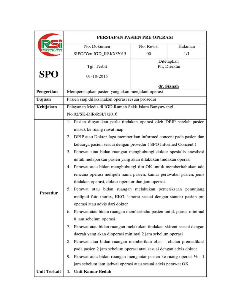 Protap Persiapan Pasien Pre Operasi | PDF