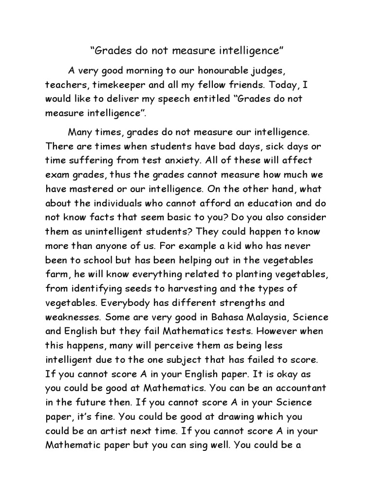 Grades Do Not Measure Intelligence | PDF