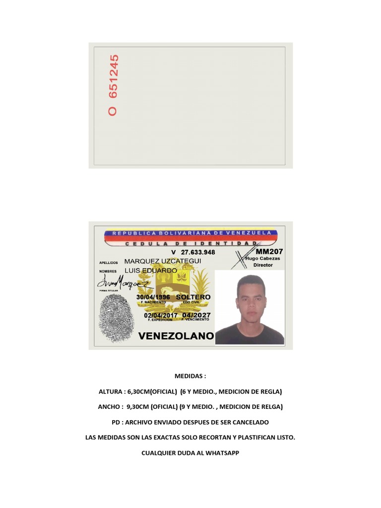 Medidas Cedulas Oficial Luis Peru | PDF