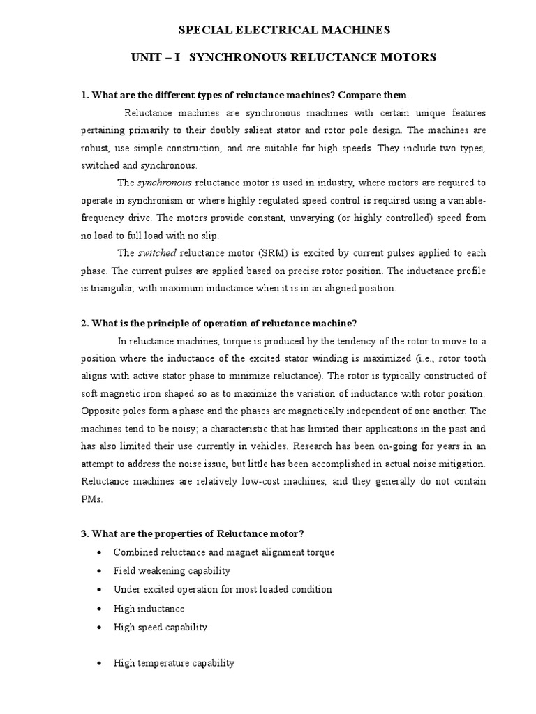 SPECIAL ELECTRICAL MACHINES - Questions & Answers | PDF