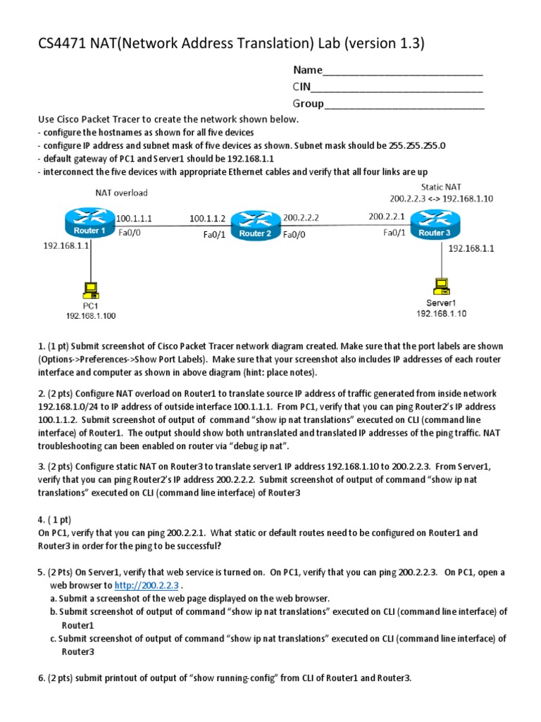 cs4471 NAT Lab | PDF