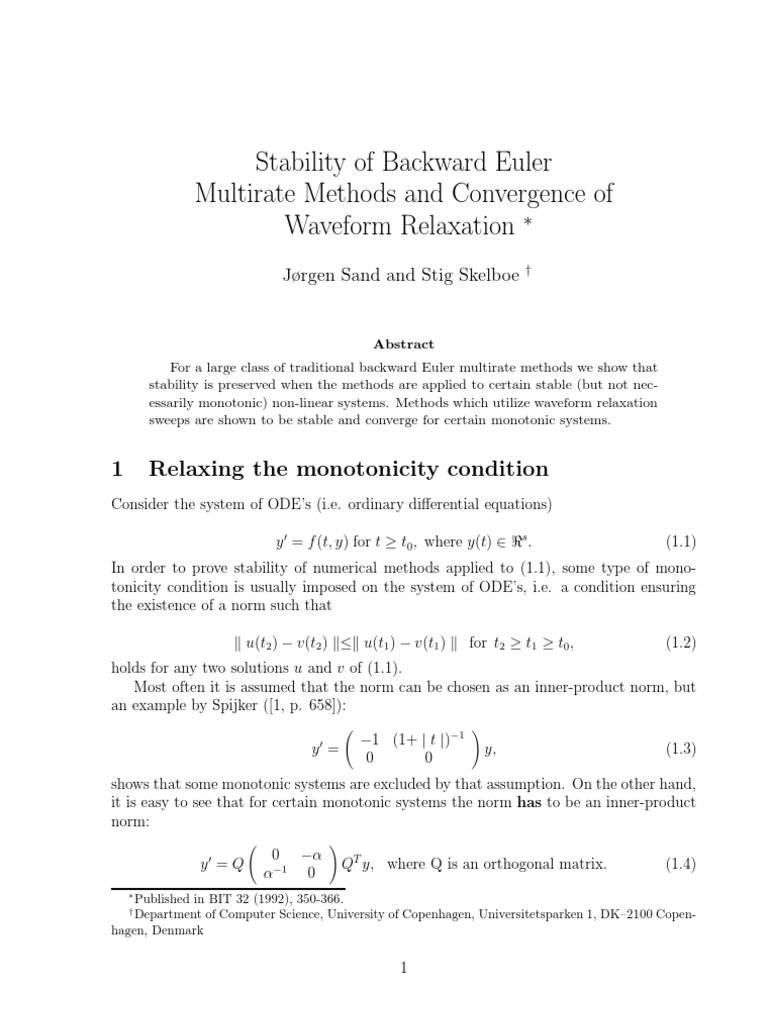 Stability of Backward Euler Multirate Methods | PDF | Ordinary ...