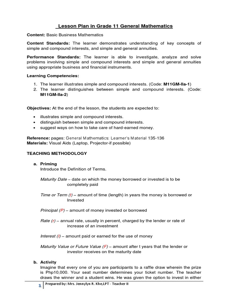 Lesson Plan in Grade 11 General Mathematics | PDF