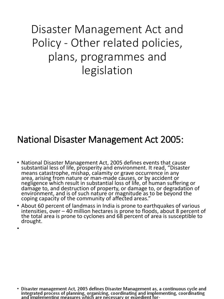 Disaster Management Act and Policy - Other Related Policies, Plans ...