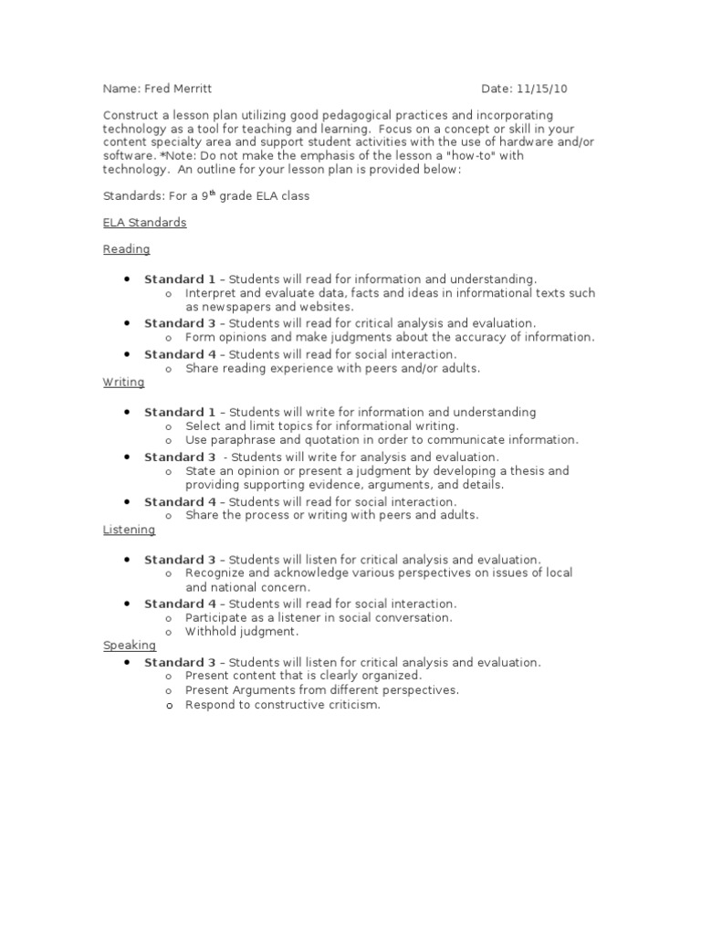 Technology Enhanced Lesson Plan | PDF | Critical Thinking | Educational ...