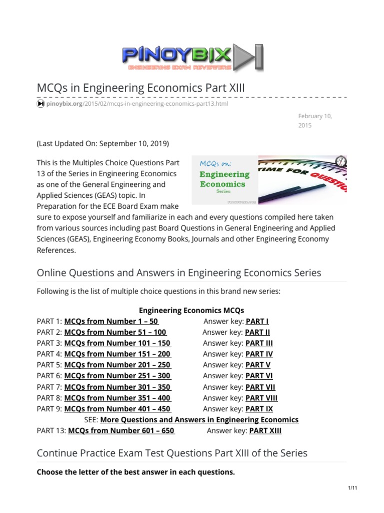 Eng'g Economics Part XIII | PDF | Business | Finance & Money Management