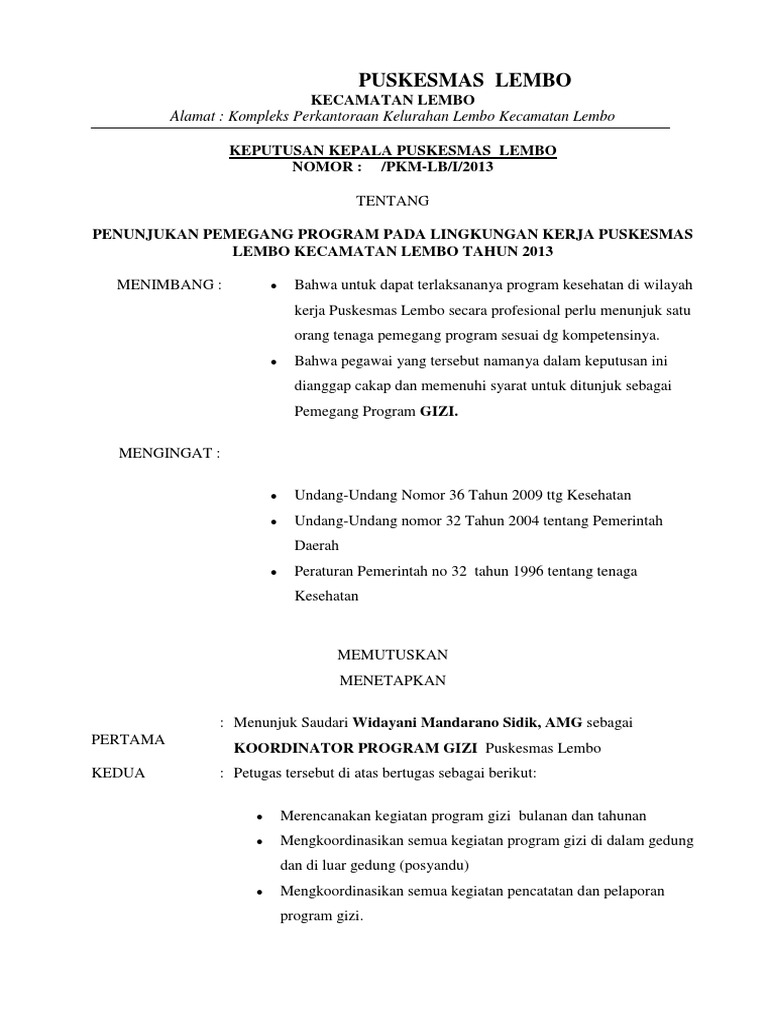 I. Contoh SK TPG Puskesmas | PDF