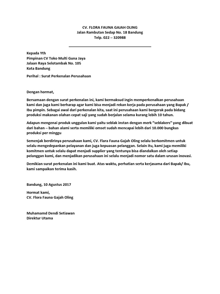 Surat Perkenalan Usaha | PDF