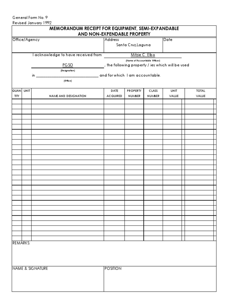 Memorandum Receipt | PDF