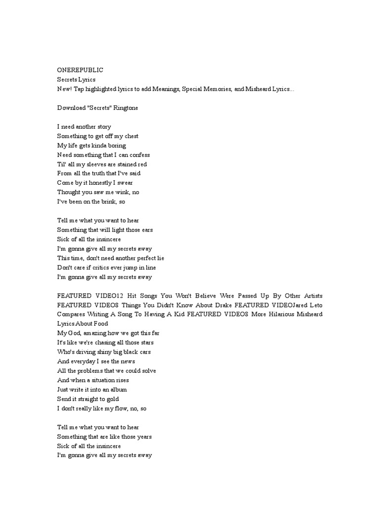 One Republic Album Secrets