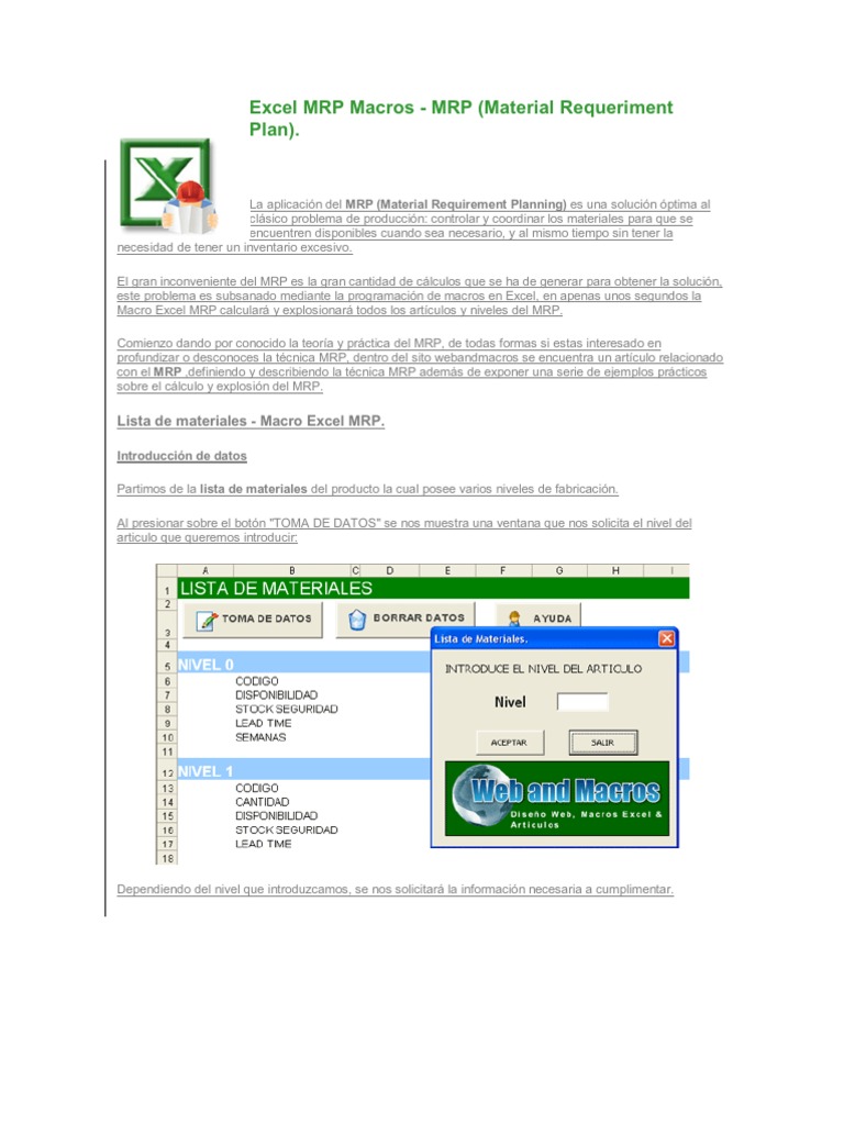 Excel MRP Macros | PDF | Macro (informática) | Microsoft Excel