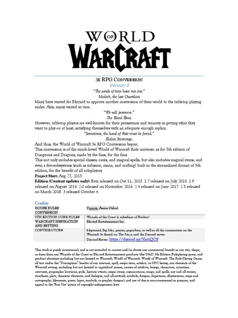 World of Warcraft 5e RPG 3.0 | PDF