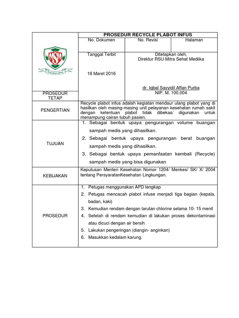 SPO Pemrosesan Plabot Infus | PDF