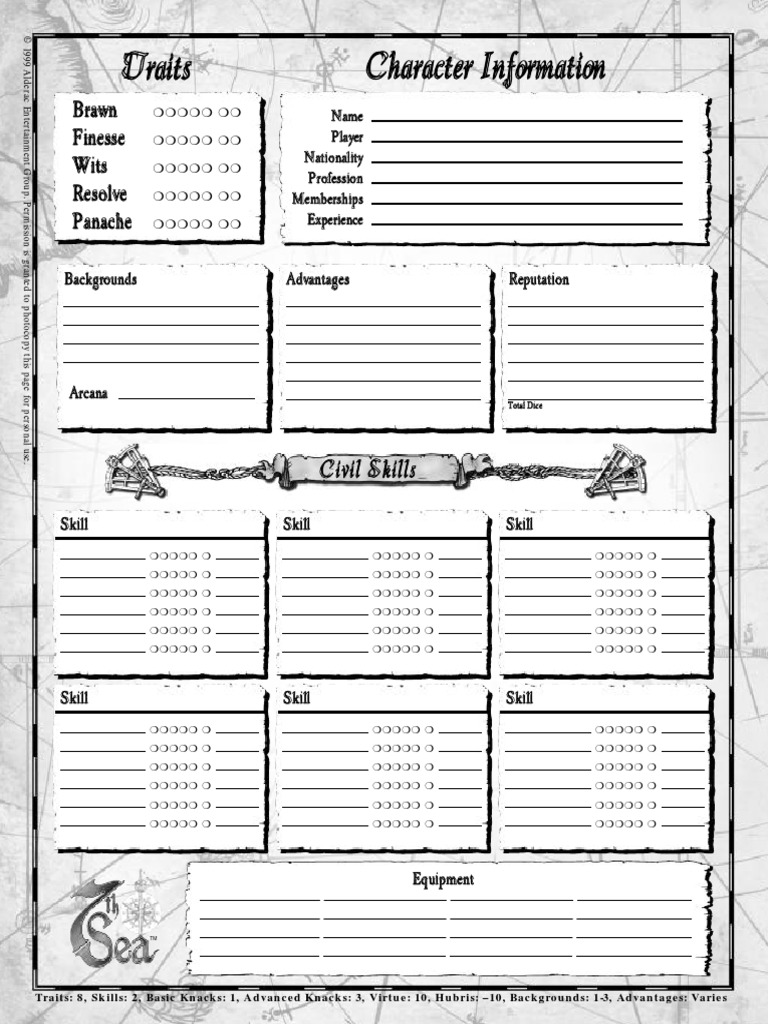 7th Sea - Character Sheet PDF | PDF