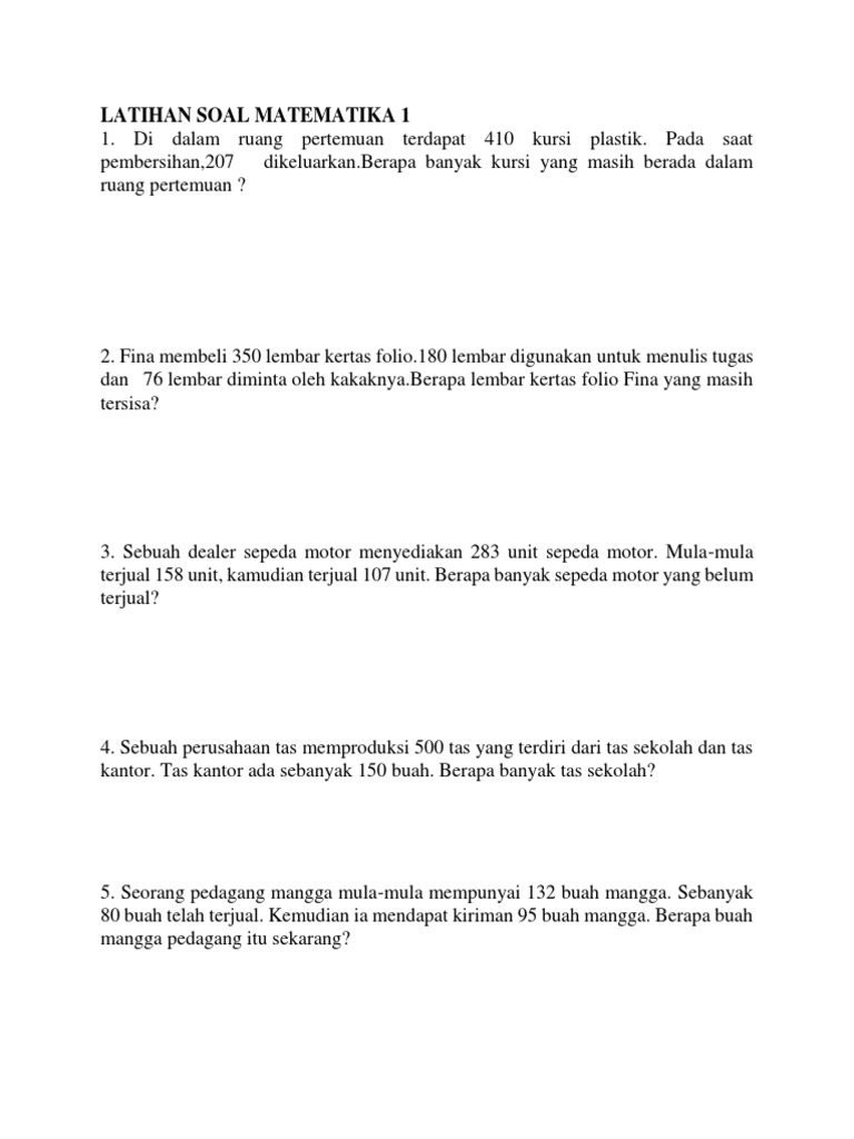 Latihan Soal Matematika 1 | PDF