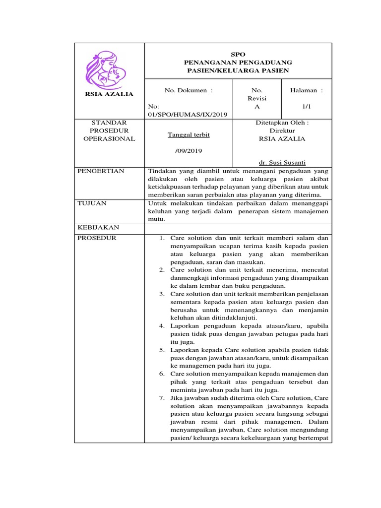 Spo Alur Komplain Pasien | PDF