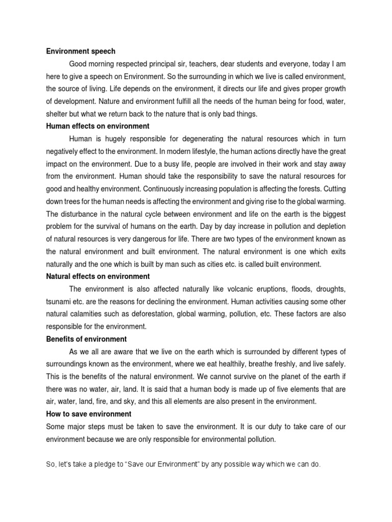 Environment Speech 1 | PDF