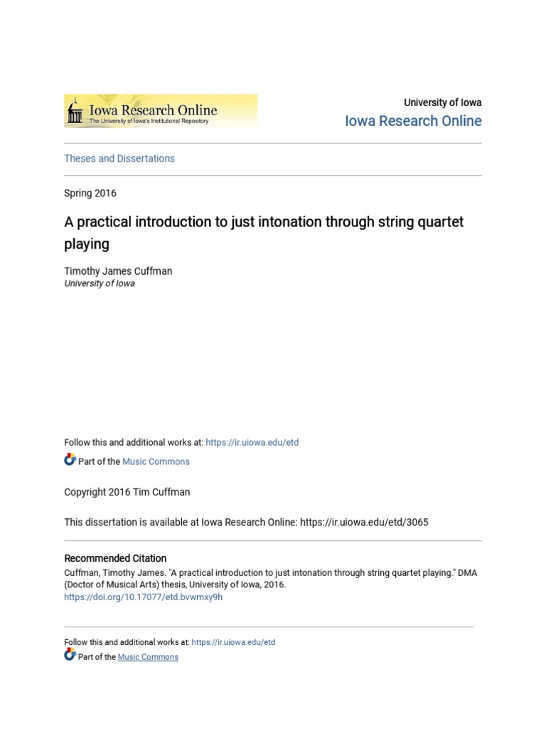 A Practical Introduction To Just Intonation Through String Quarte | PDF