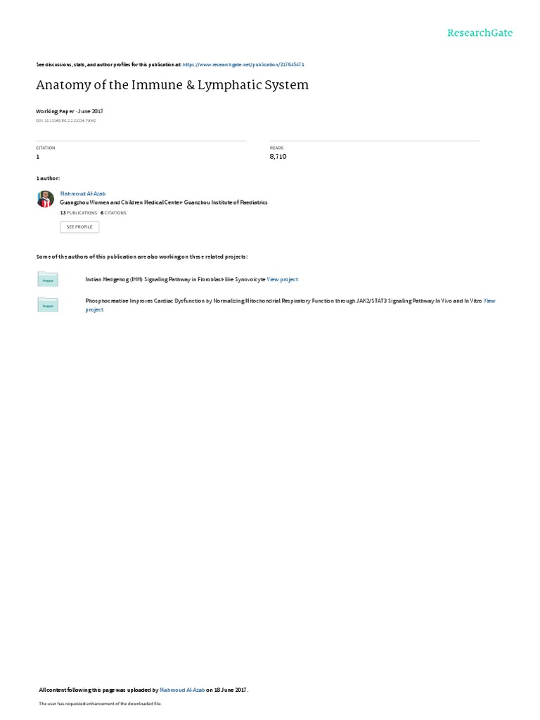 Anatomy of The Immune System and Lymphatic System | PDF