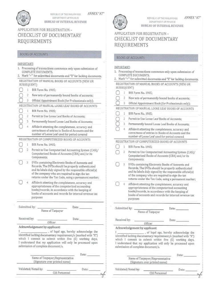 BIR Application For Registration Checklist