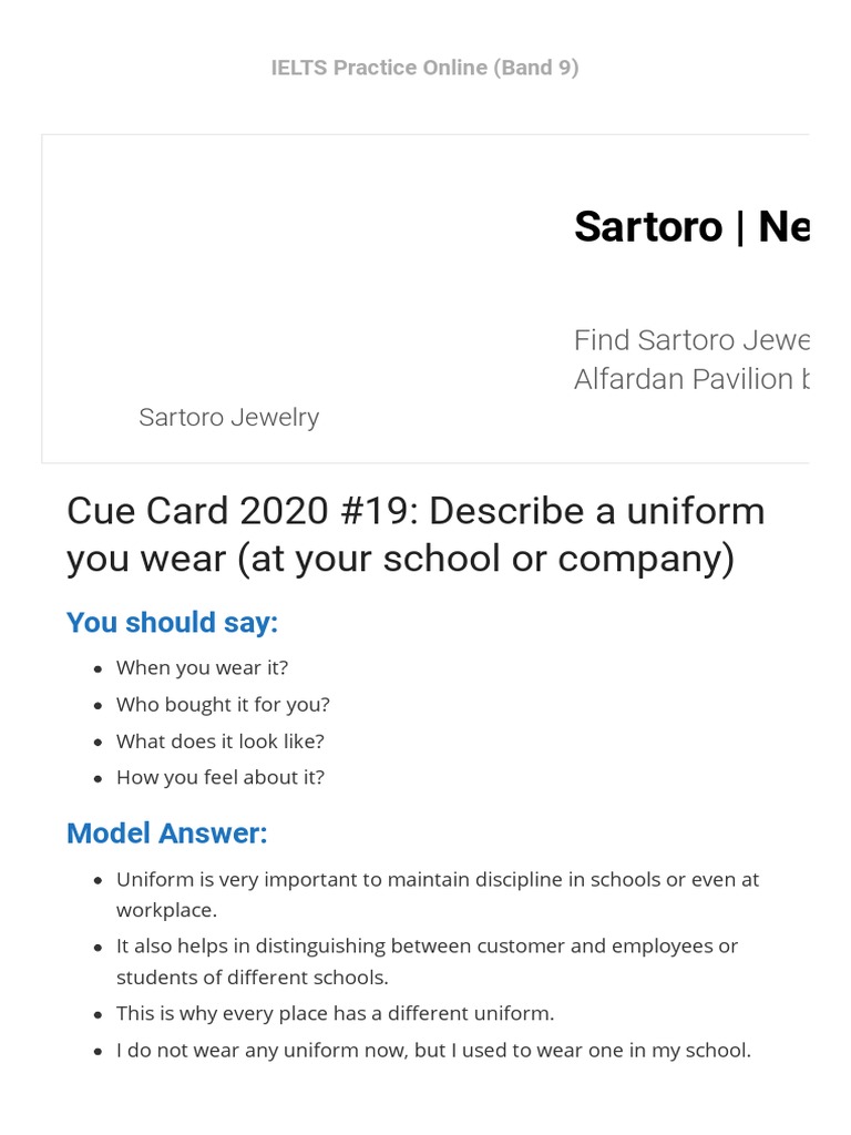 Cue Card 2020 Describe A Uniform You Wear (At Your School or Company ...