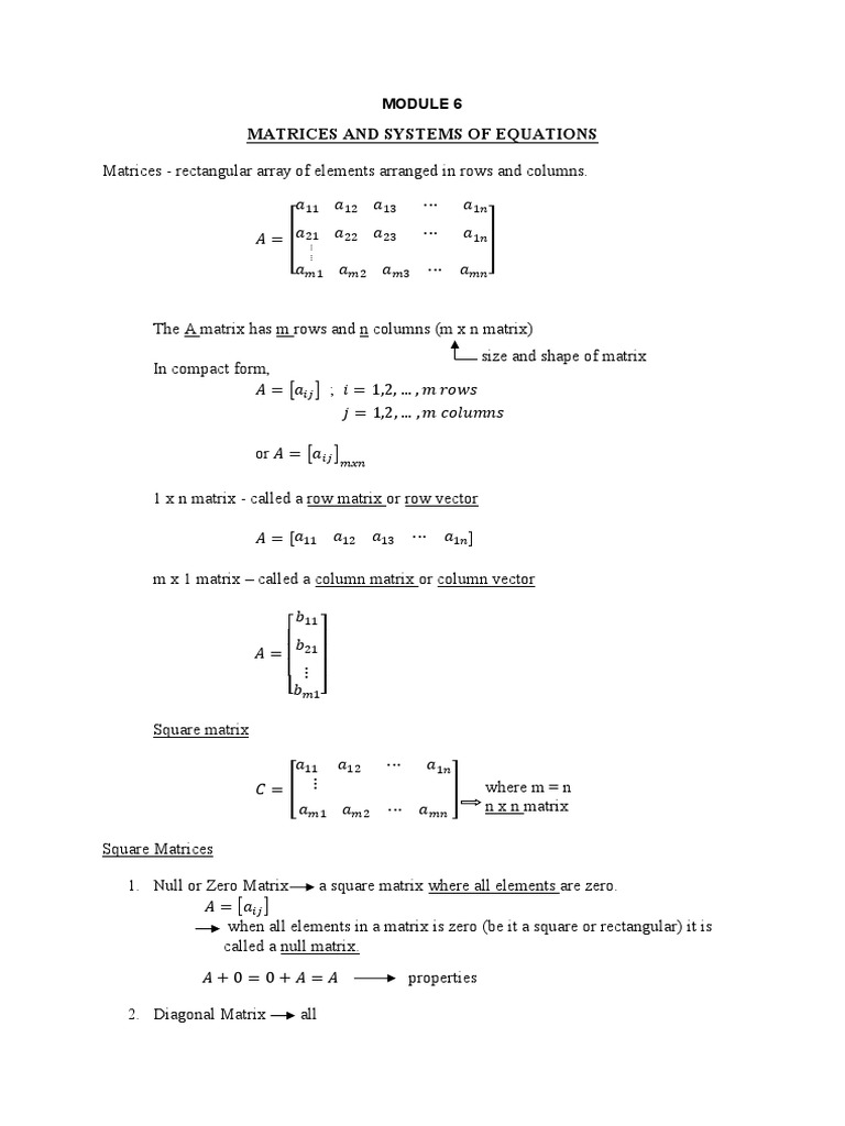 Module 6 Determinants And Matrices Pdf