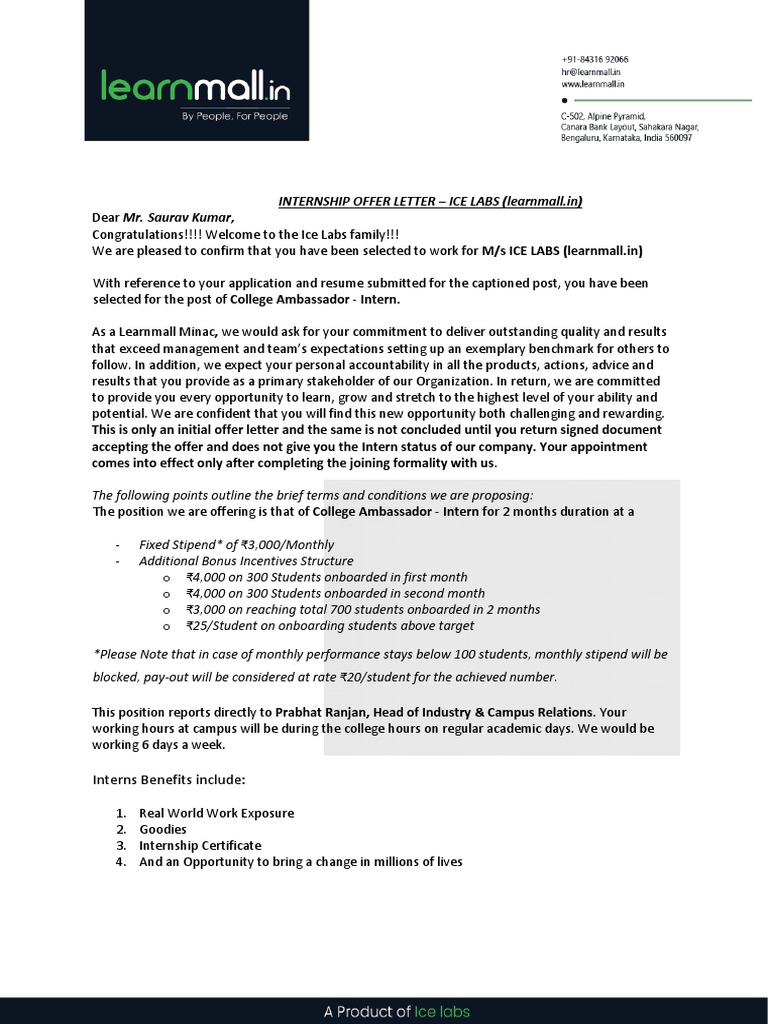 Offer Letter - Saurav | PDF