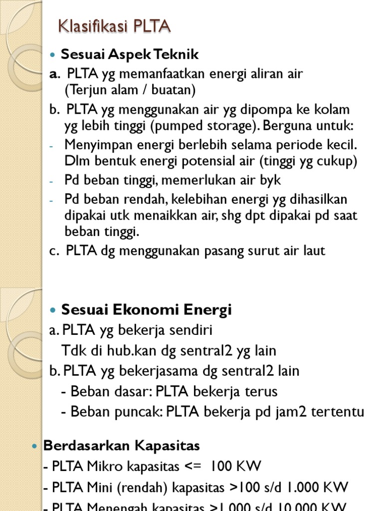 Klasifikasi PLTA | PDF