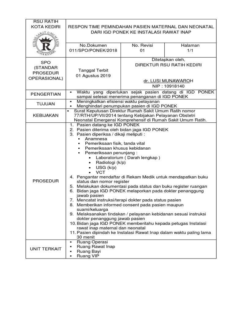 Sop Respon Time Pemindahan Pasien | PDF