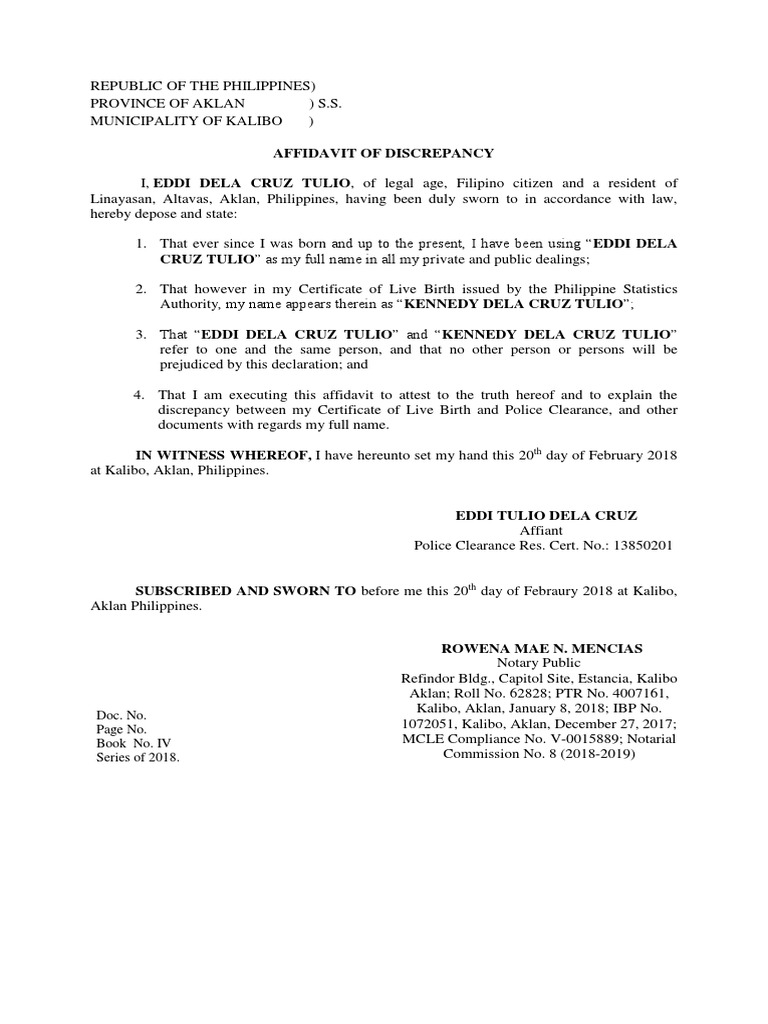 Affidavit of Discrepancy | PDF