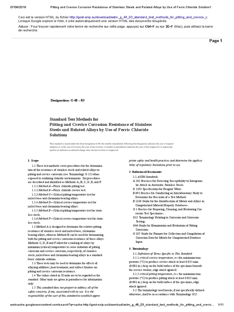 ASTM G48 Pitting and Crevice Corrosion Resistance of Stainless Steels ...