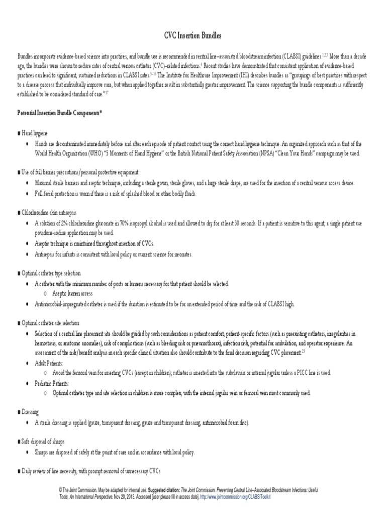 CLABSI Toolkit Tool 3-18 CVC Insertion Bundles PDF | PDF | Science ...