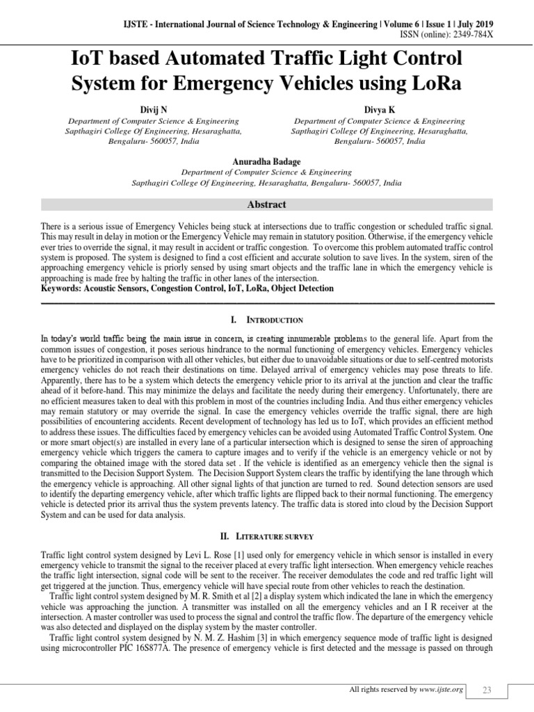 IoT Based Automated Traffic Light Control System For Emergency Vehicles ...