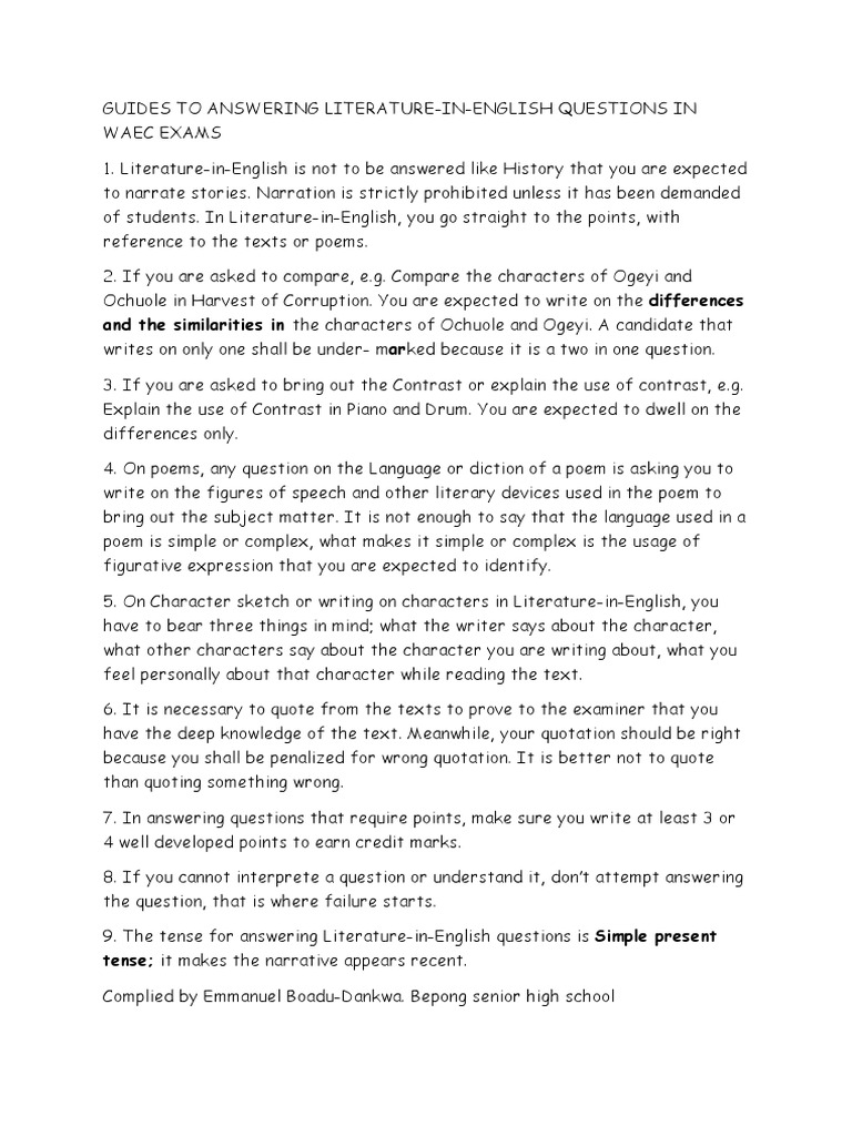 WAEC Literature Answering Strategies 2025 | PDF | Language Arts ...