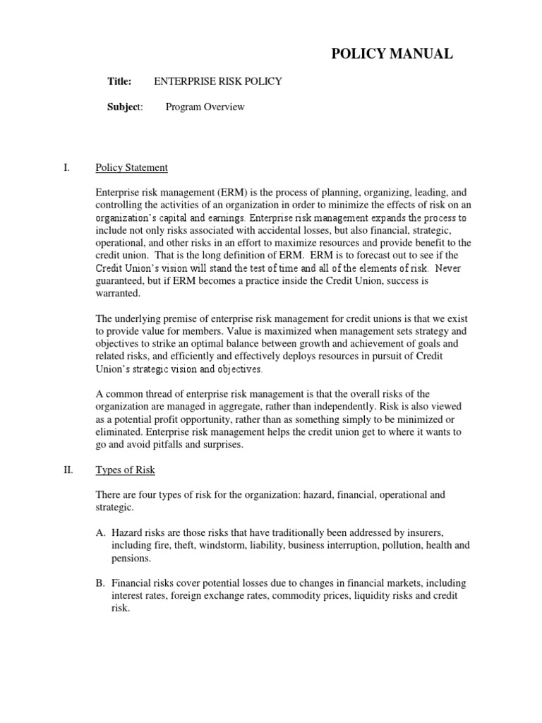 Enterprise Risk Management Overview | PDF | Finance & Money Management ...